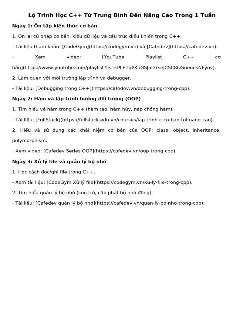 Lo_Trinh_Hoc_Cpp_1_Tuan | PDF