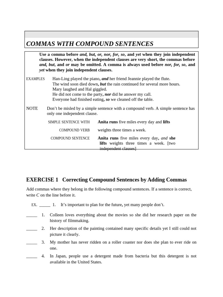 Commas in Compound Sentences 1 | PDF | Language Mechanics | Linguistics