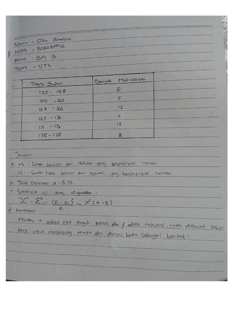 Difa' Amalina 303230012 BPI B UTS Statistik | PDF