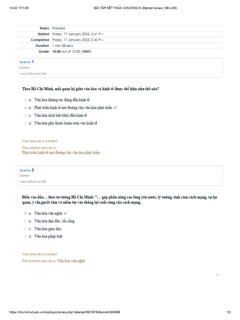 BÀI TẬP KẾT THÚC CHƯƠNG 6 - Attempt review - BK-LMS | PDF