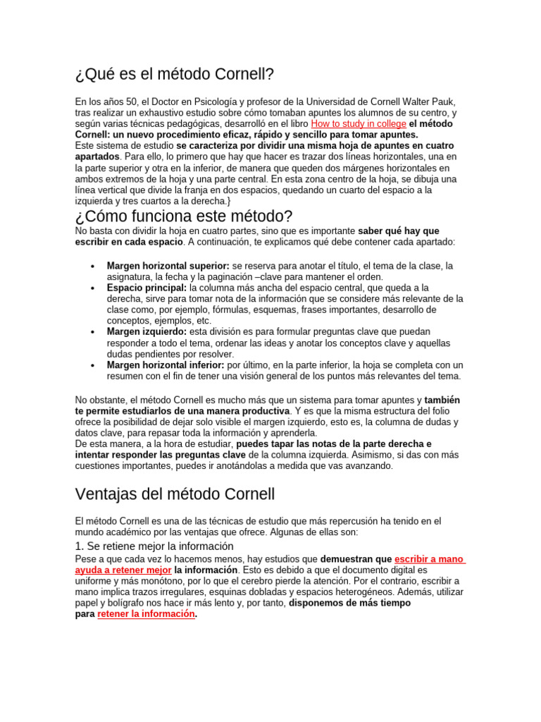 Método Cornell para Tomar Apuntes | PDF