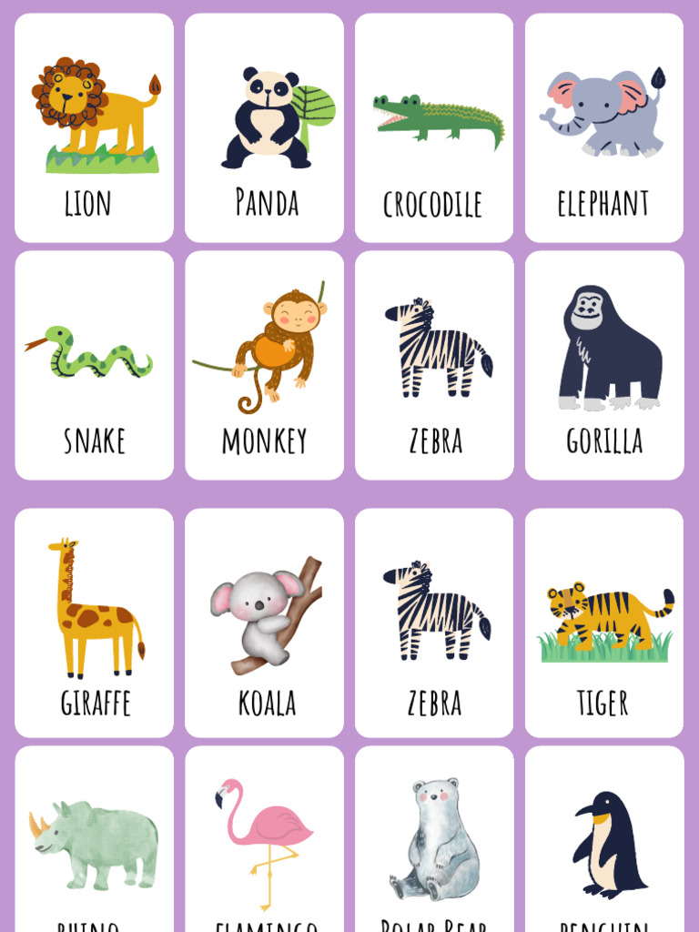 Zoo Animals Kindergarten Flashcards in P | PDF