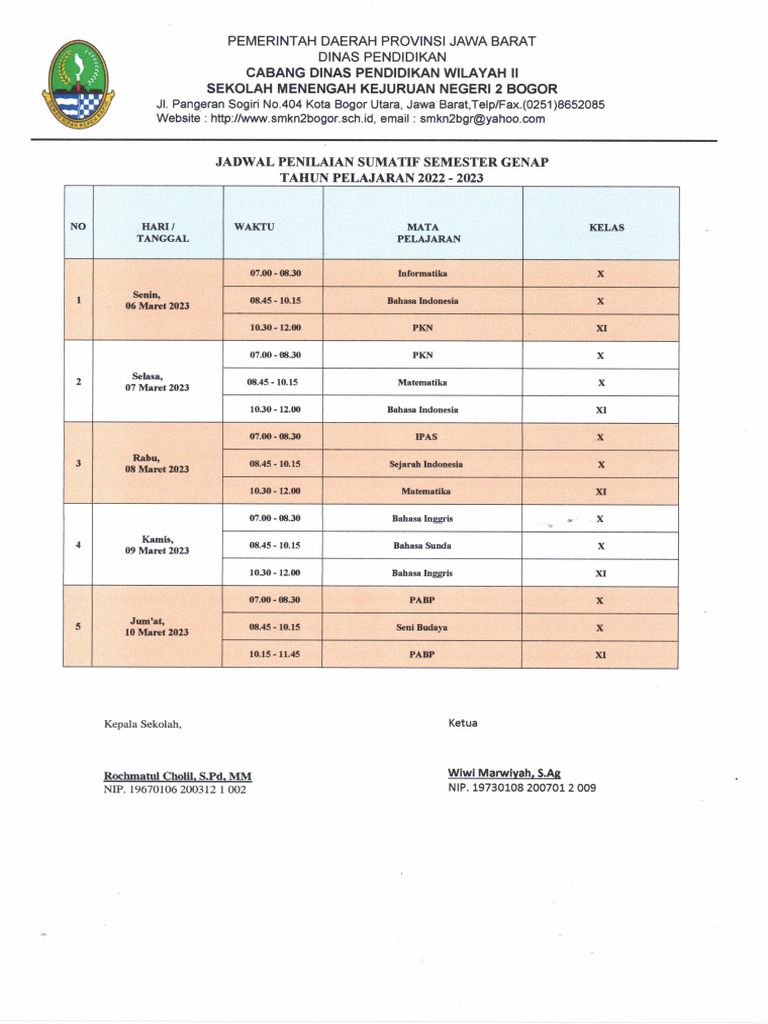 Jadwal Pas | PDF
