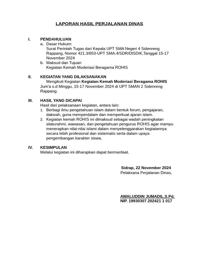 Laporan Hasil Perjalanan Dinas | PDF