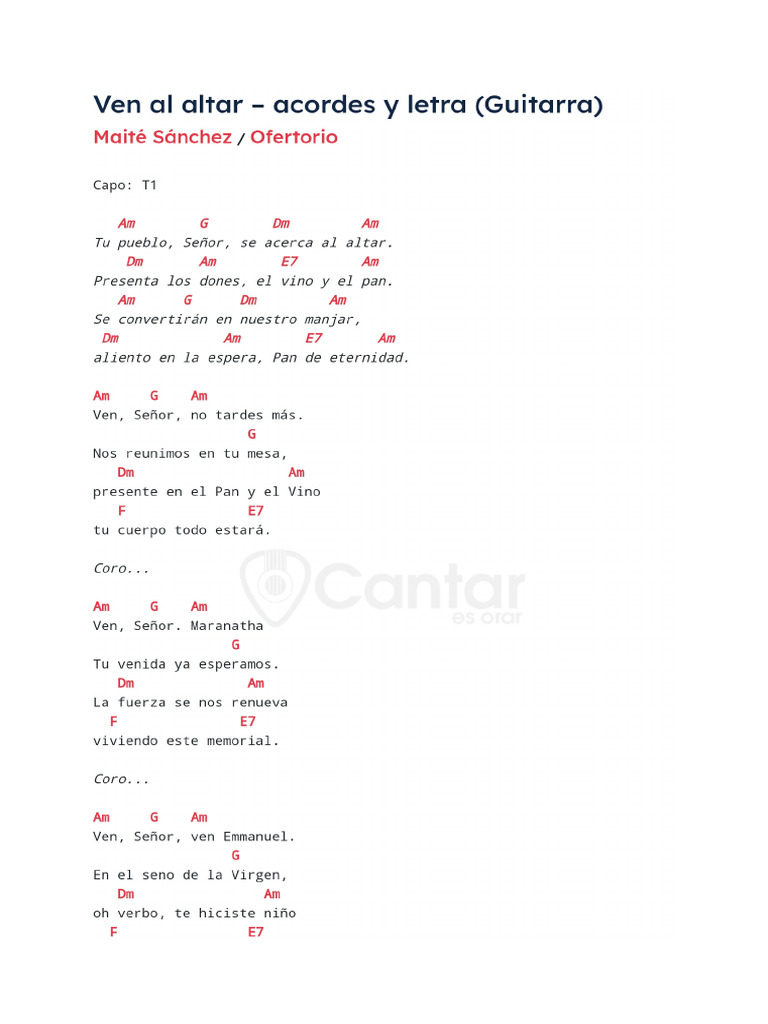 Ven al altar – acordes y letra (Guitarra) | PDF