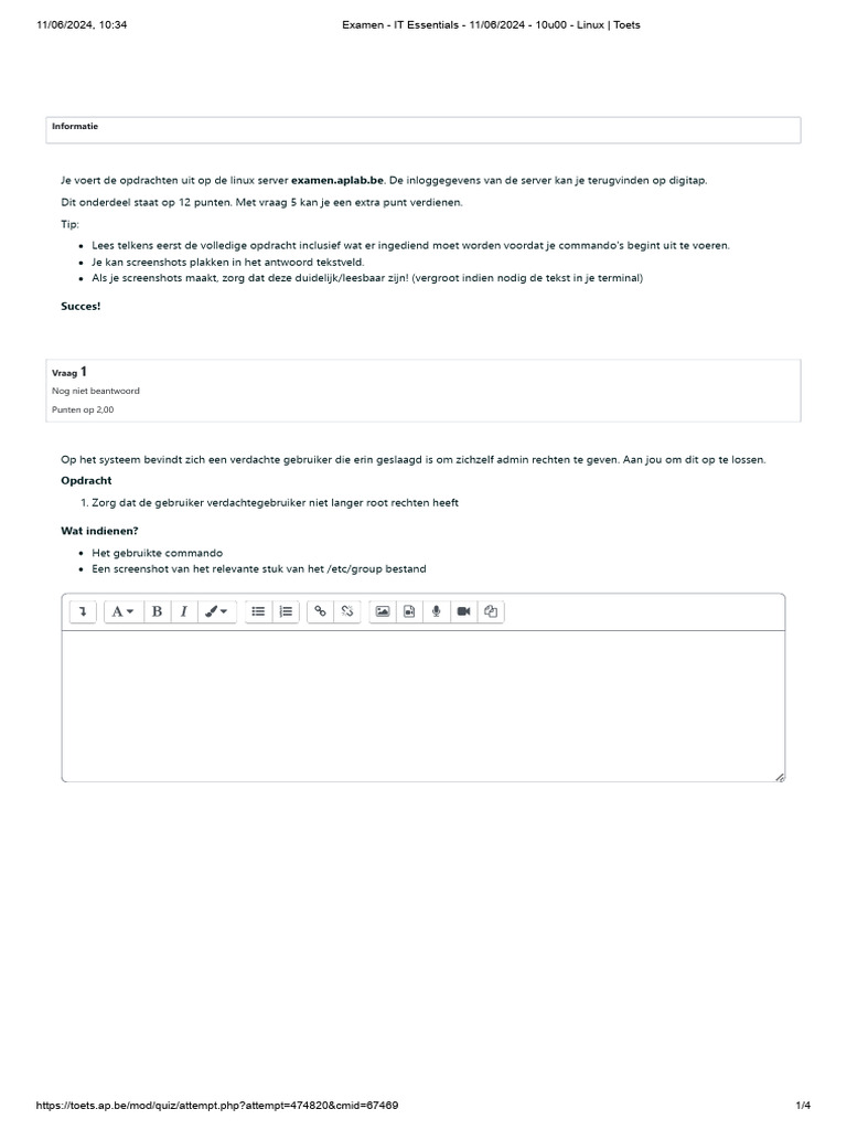 Examen - IT Essentials - 11 06 2024 - 10u00 - Linux Toets-1 | PDF
