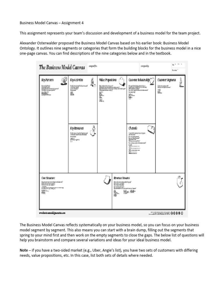 Business Model Canvas Assignment Guide | PDF | Business Model | Sales
