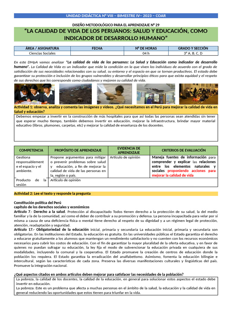 DMPA 28 - CCSS - TERCERO Actividades Previas | PDF | Educación de la primera infancia | Enseñando