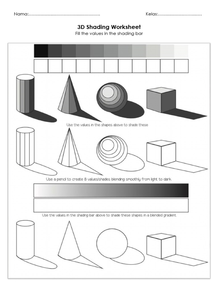 3D Shading Worksheet | PDF