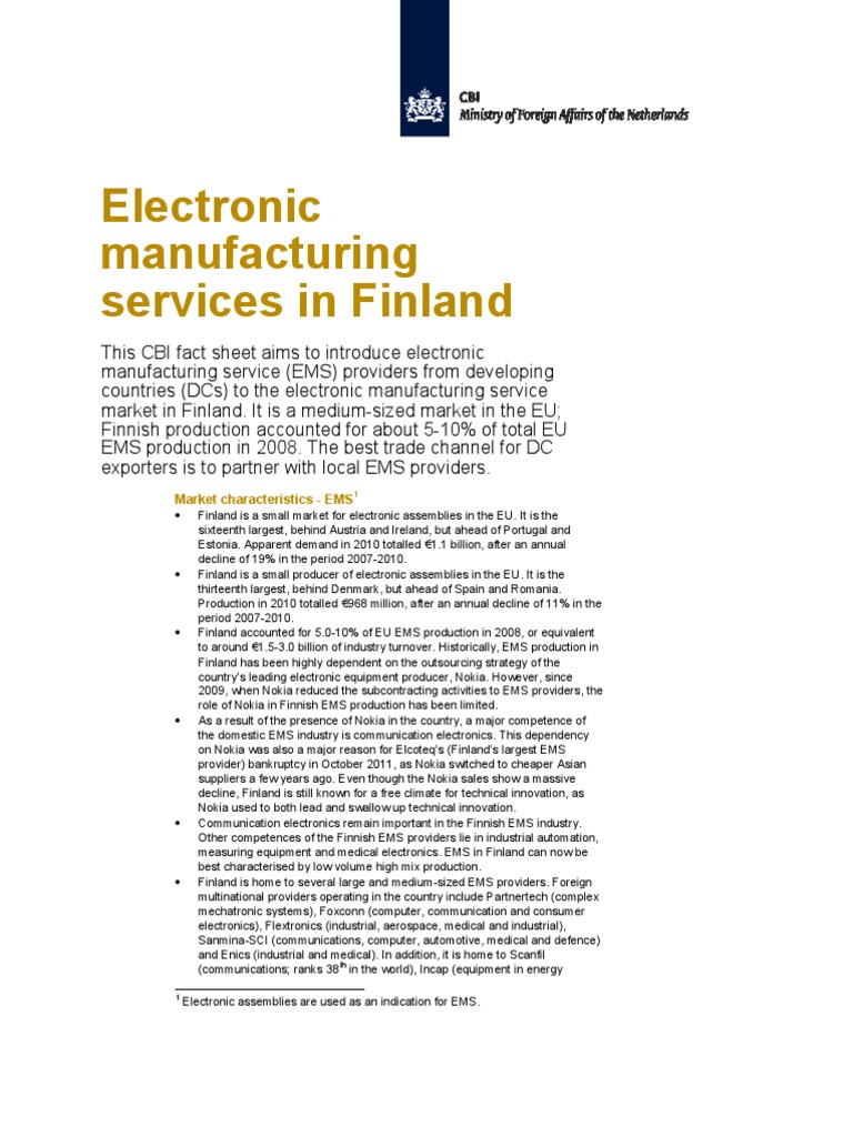 Electronic Manufacturing Services in Finland | PDF | Finland | Nokia