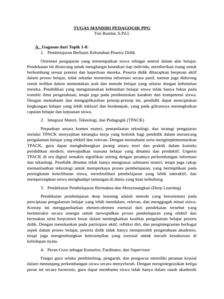 Tugas Mandiri Pedagogik PPG Tini Rustini | PDF