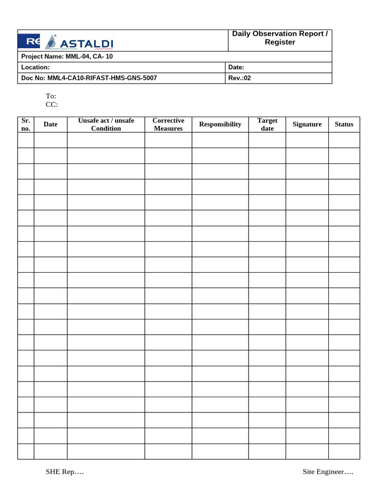 17 MMRDA CA-12-Daily Observation Form | PDF