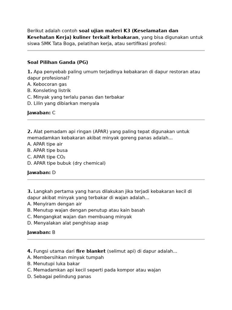 Berikut Adalah Contoh Soal Ujian Materi K3 | PDF
