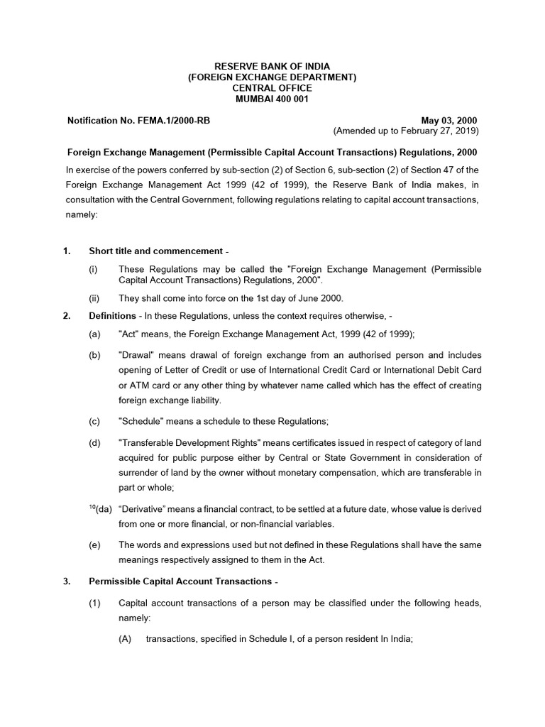 FEMA Capital Account Transactions Rules | PDF | Banks | Foreign ...