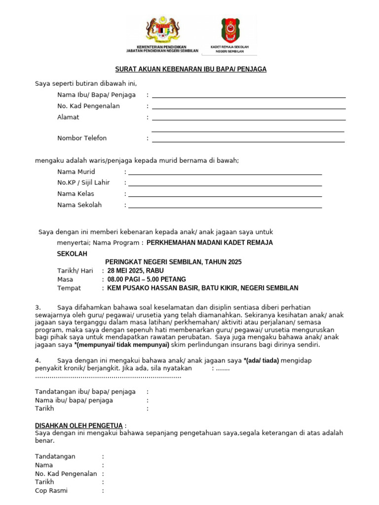 Surat Kebenaran Ibu Bapa | PDF