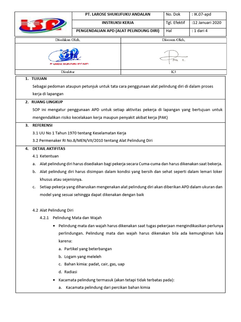 D.5.A. Prosedur Penggunaan APD | PDF