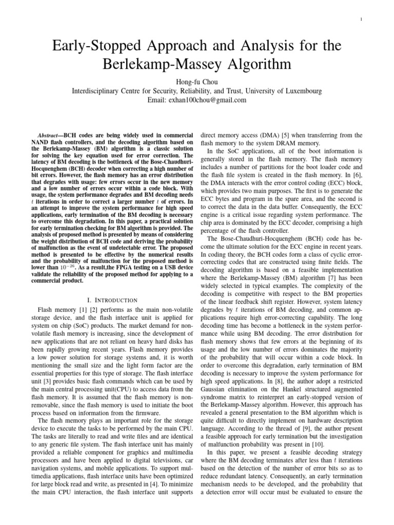 A Novel Early Stopped Approach and Analysis For The Berlekamp Massey Algorithm | PDF | Flash ...