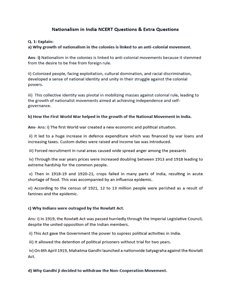 Nationalism in India NCERT Questions | PDF | Indian Nationalism ...