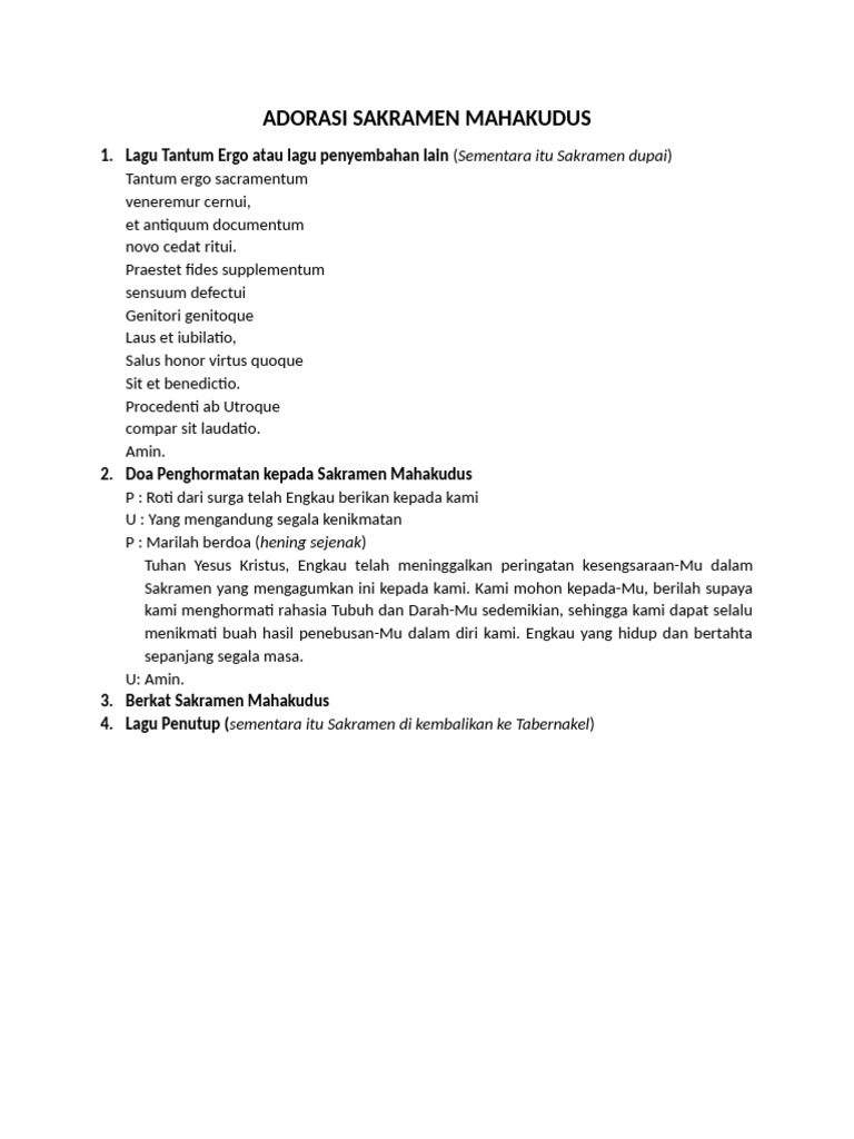 Adorasi Sakramen Mahakudus Gabung Misa | PDF