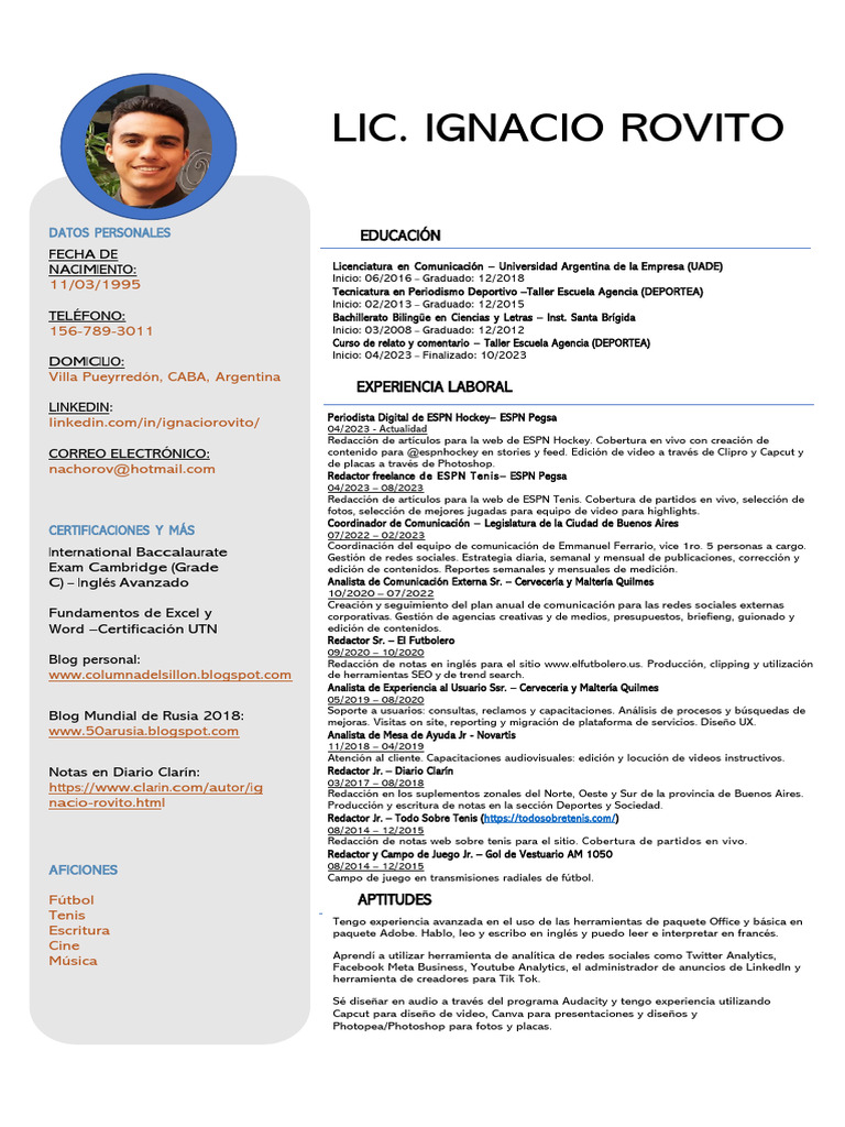 CV Ignacio Rovito - 2025 | PDF | Red mundial | Internet y web