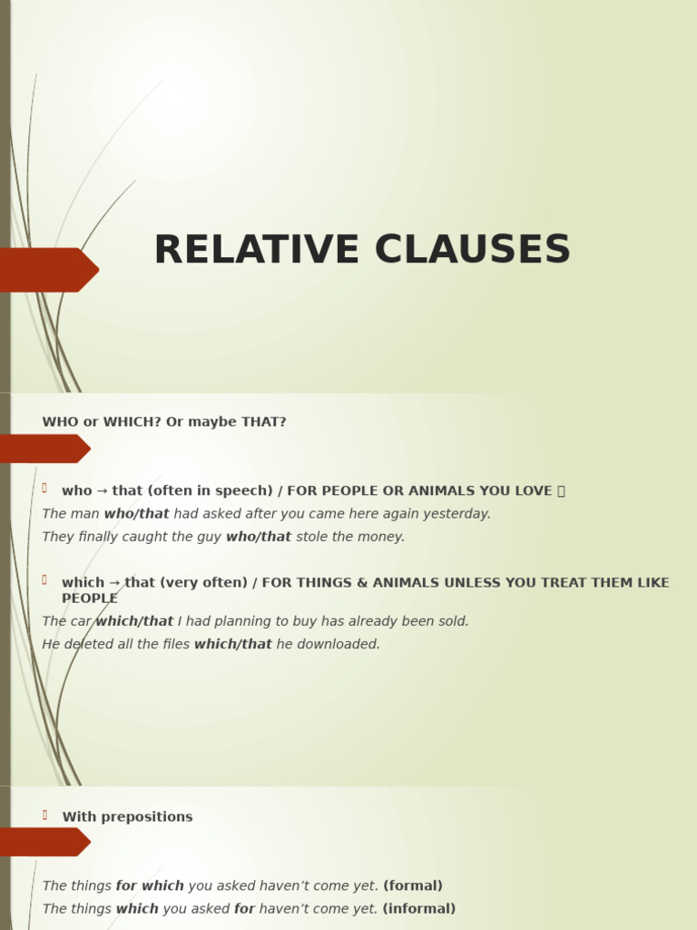 Relative Clauses - in A Nutshell | PDF | Languages | Foreign Language Studies