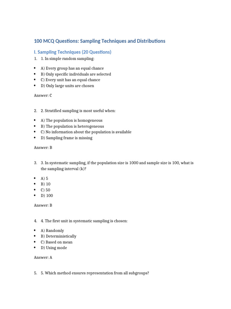 MCQ Sampling Distributions | PDF