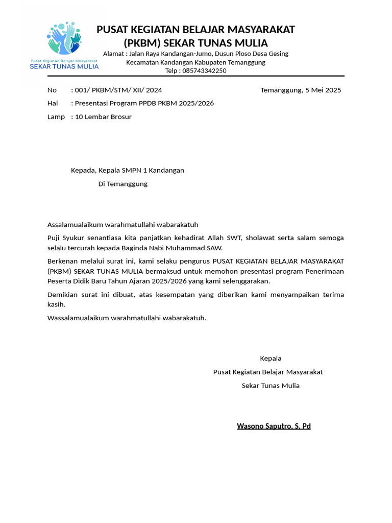 Surat Penawaran PPDB STM 2025 2026 | PDF