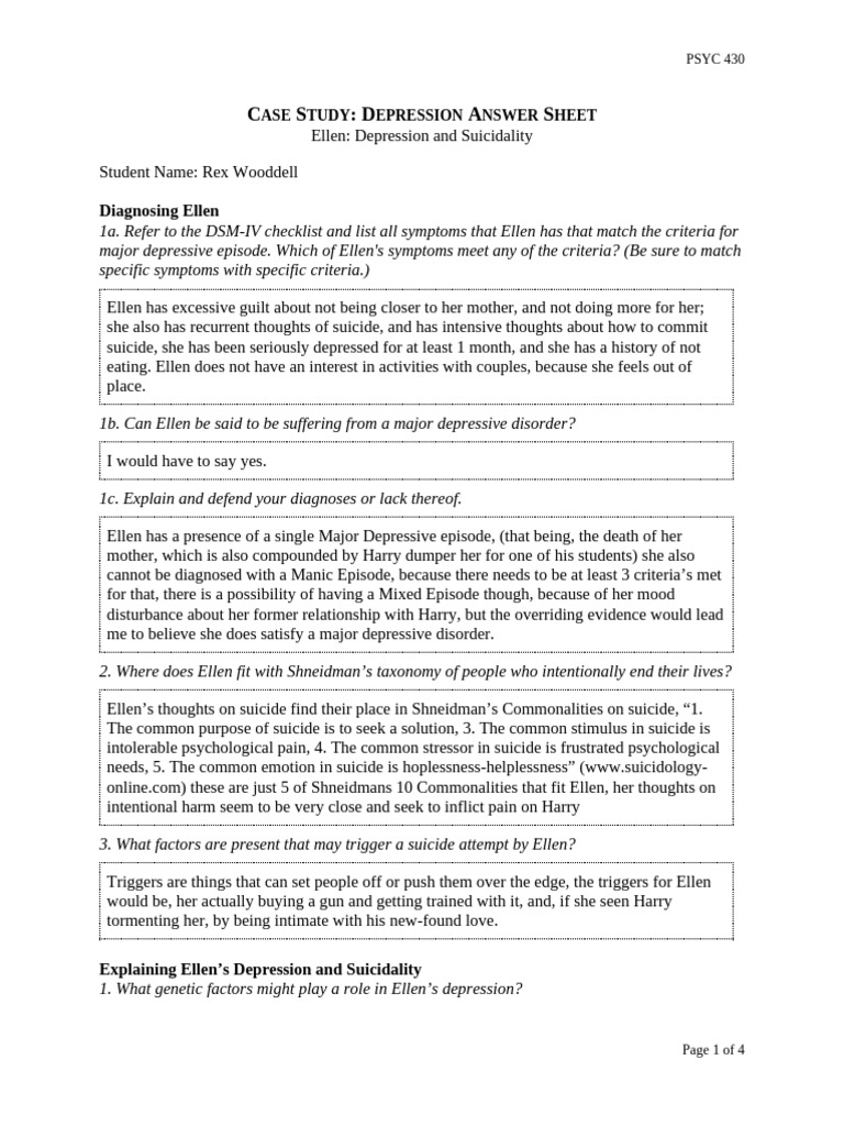 Case Study Depression and Suicidal It y | PDF | Major Depressive ...