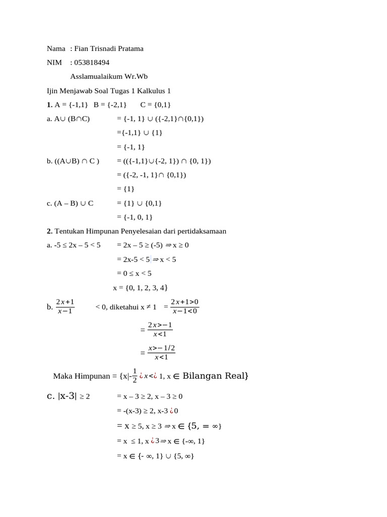 Tugas 1 Kalkulus | PDF