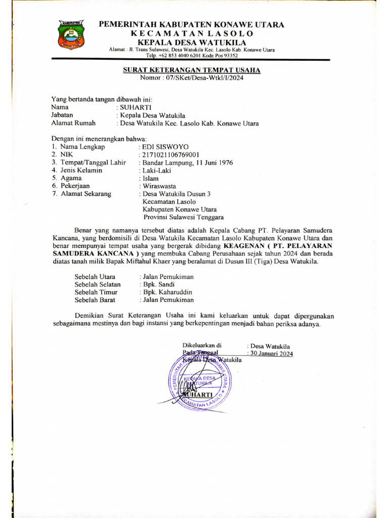 Surat Keterangan Tempat Usaha | PDF
