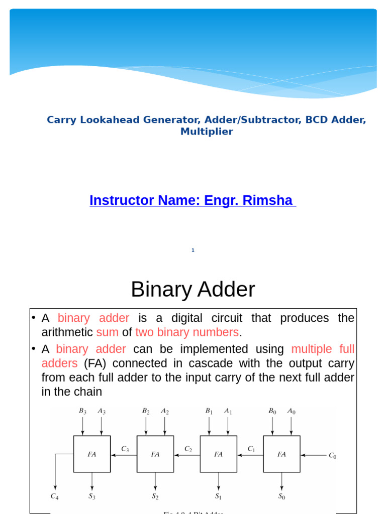 Lecture 16 Carry Lookahead Generator, Adder - Subtractor | PDF | Theory Of Computation | Mathematics