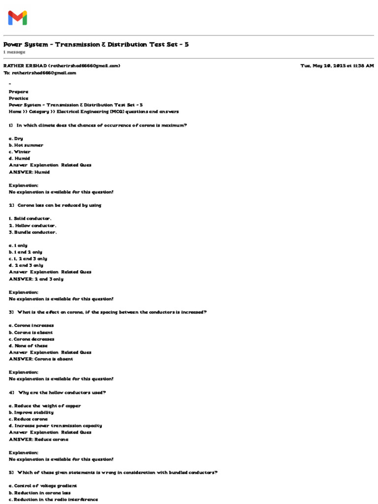 Gmail - Power System - Transmission & Distribution Test Set - 5 | PDF ...