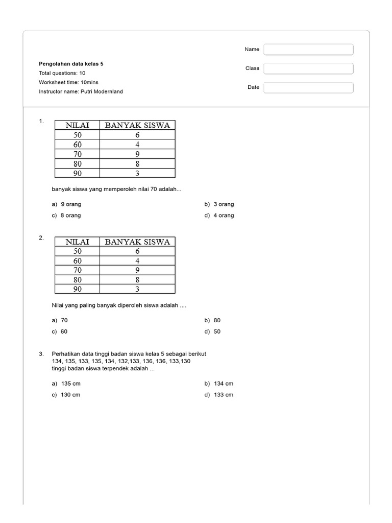 Pengolahan Data Kelas 5 | PDF