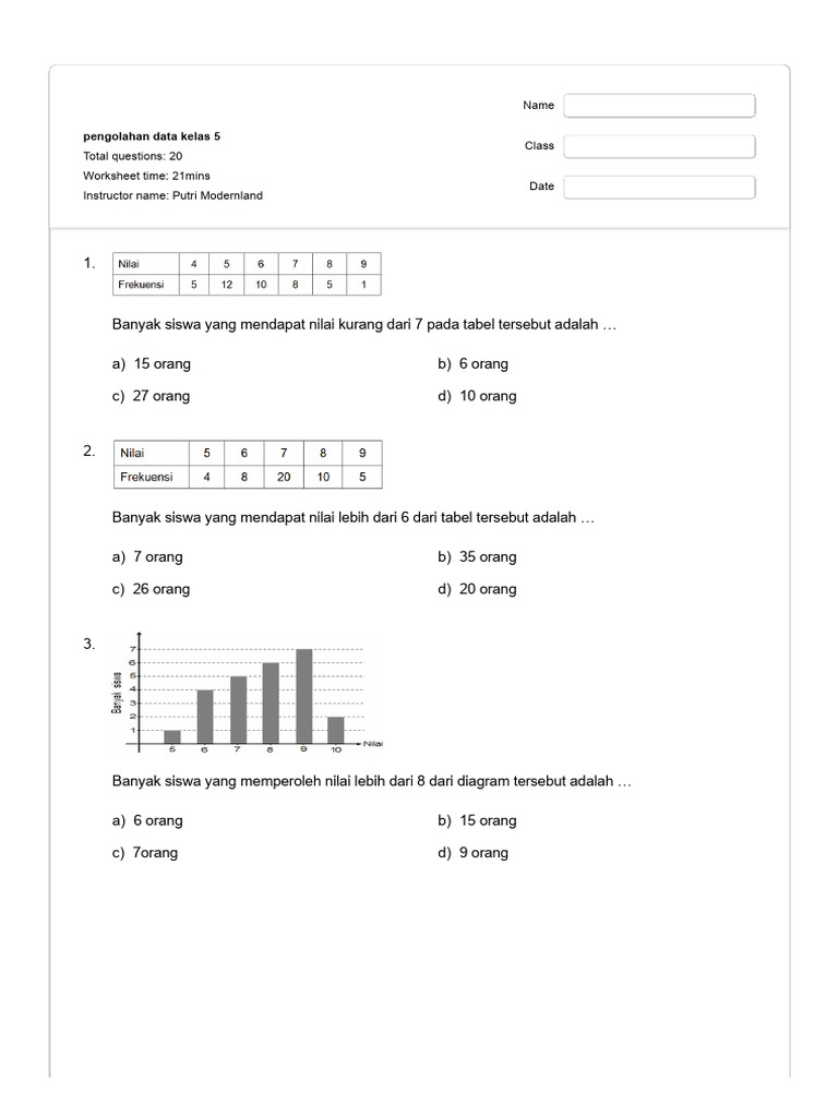 Worksheet Pengolahan Data Kelas 5 | PDF