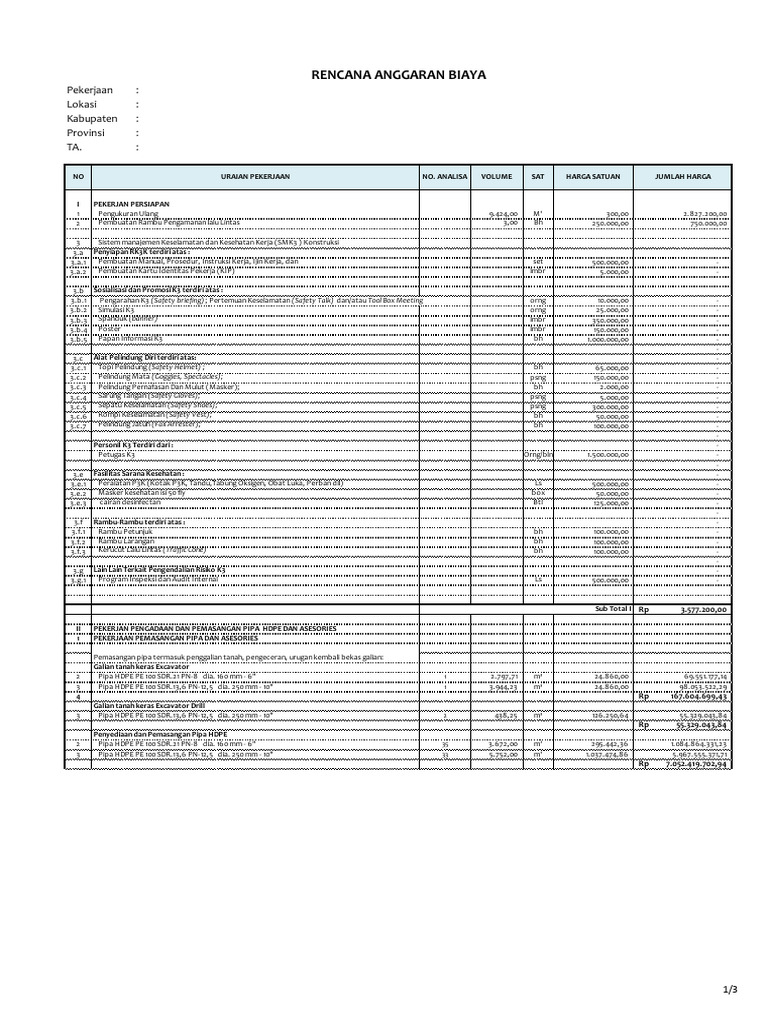 Contoh RAB Pipa | PDF
