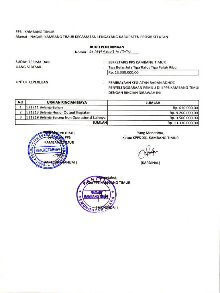 Contoh Bukti Penerimaan KPPS | PDF
