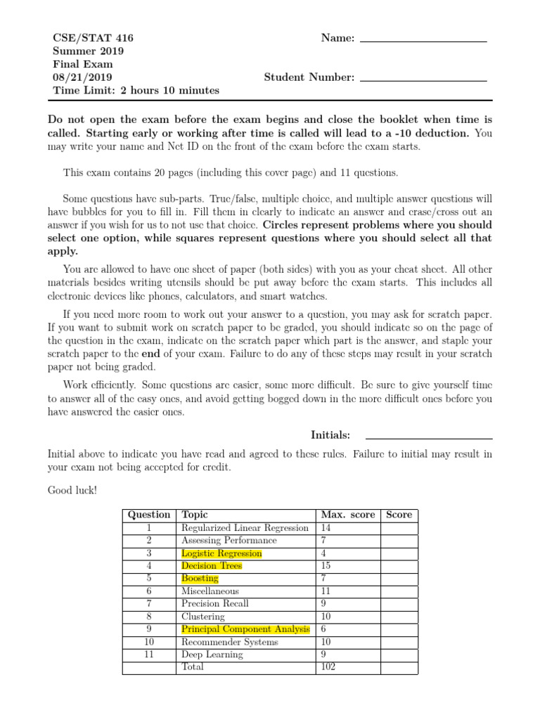19su Exam Solutions Logreg Boosting Pca | PDF | Principal Component Analysis | Regression Analysis