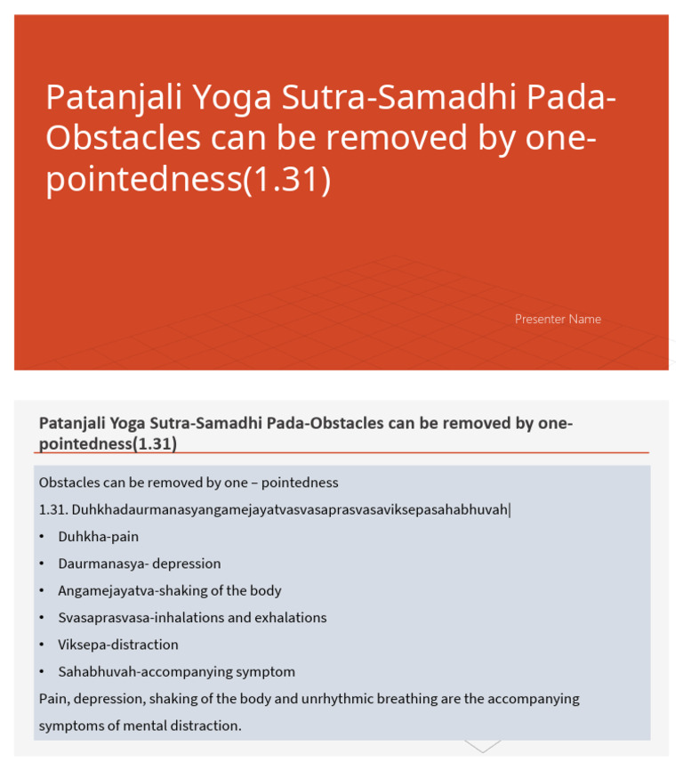 Patanjali Yoga Sutra-Samadhi Pada-Obstacles Can Be Removed by | PDF
