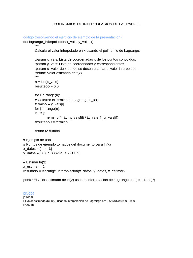 Polinomios de Interpolación de Lagrange | PDF
