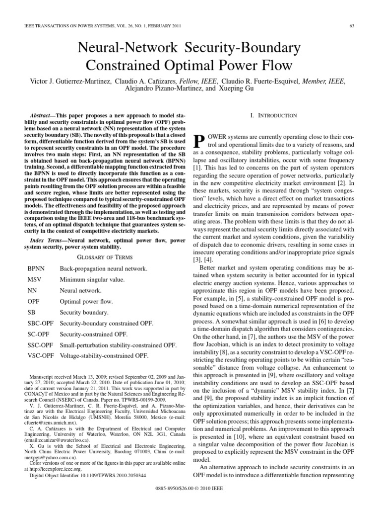 Neural Network Security Boundary Constraines Optimal Power FLow | PDF ...