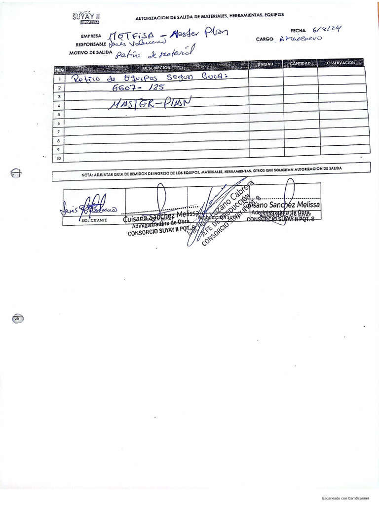Autorizaciond de Salida de Materiales - Csii | PDF