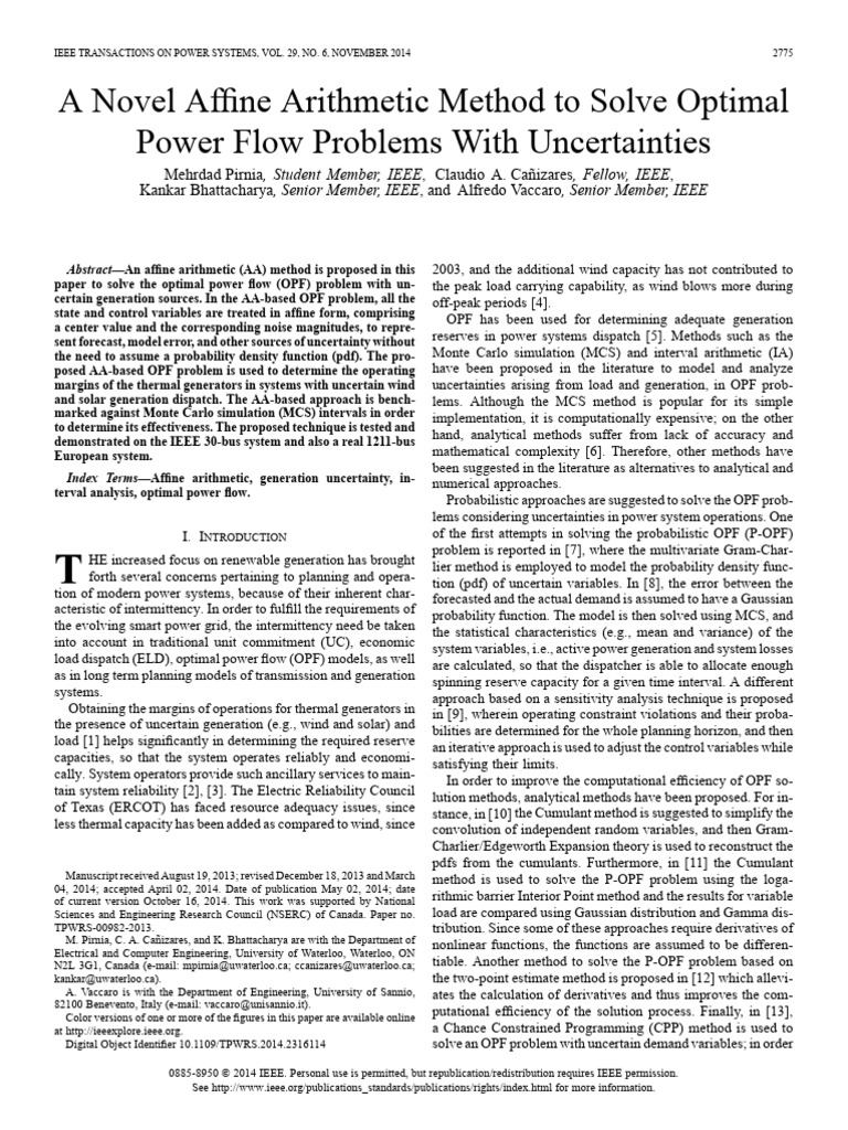 A novel Arithmetic Method to Solve Optimal Power Flow Problems | PDF | Mathematical Analysis ...