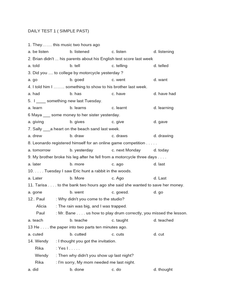 DAILY TEST 1 Past Simple | PDF