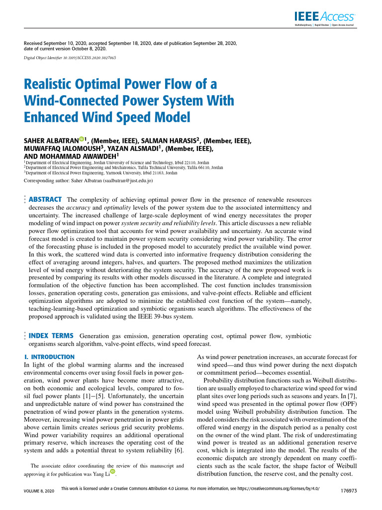 Realistic Optimal Power Flow of A Wind Connected Power System | PDF | Forecasting | Weather ...