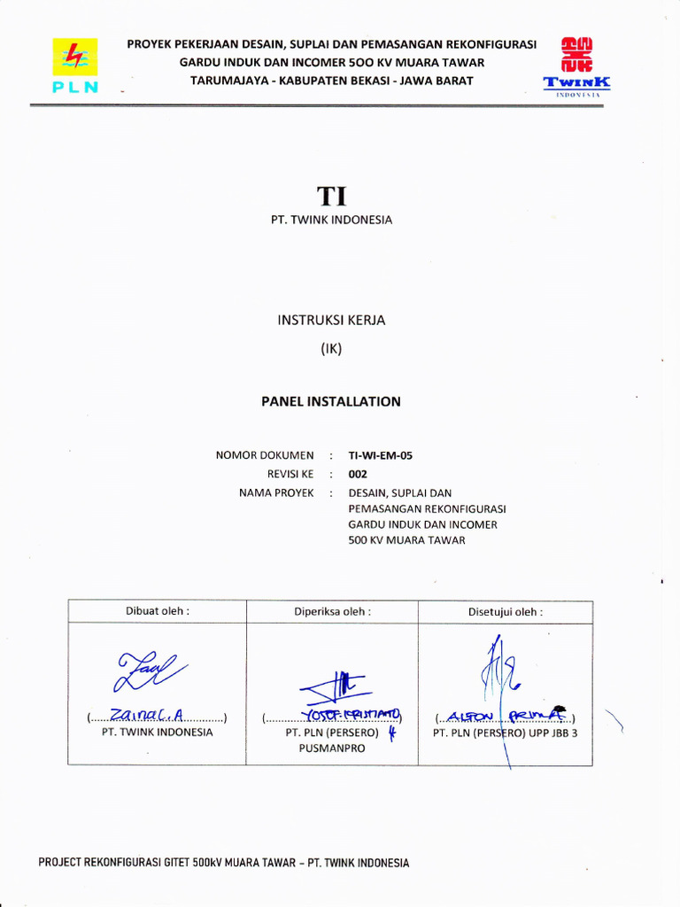 IK Panel Installation 500kV Muara Tawar - NEN | PDF