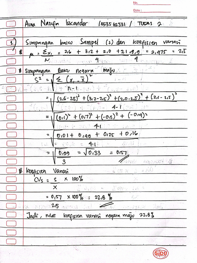 Tugas 2 Statistika Ekonomi Aina | PDF