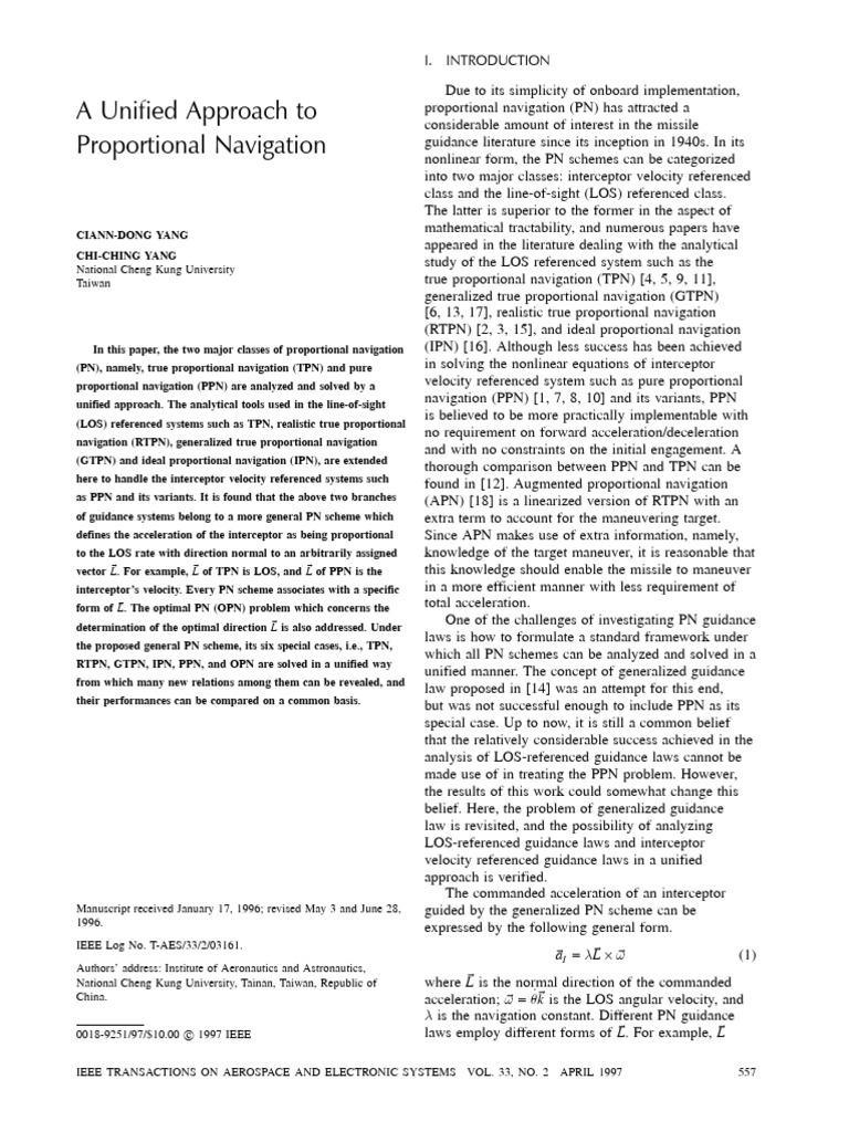 A Unified Approach To Proportional Navigation | PDF | Acceleration | Velocity
