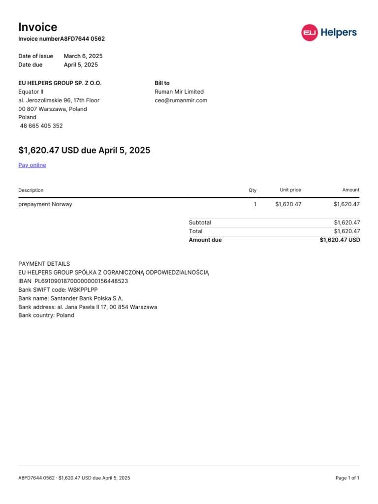 Invoice A8fd7644 0562 Norway | PDF