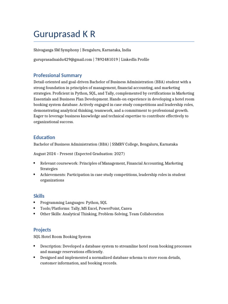 Guruprasad K R RESUME UPDATED | PDF | Sql | Databases
