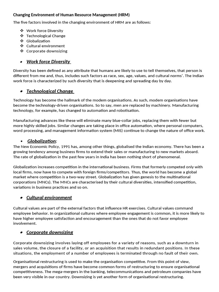 HRM in a Changing Environment | PDF | Layoff | Human Resource Management